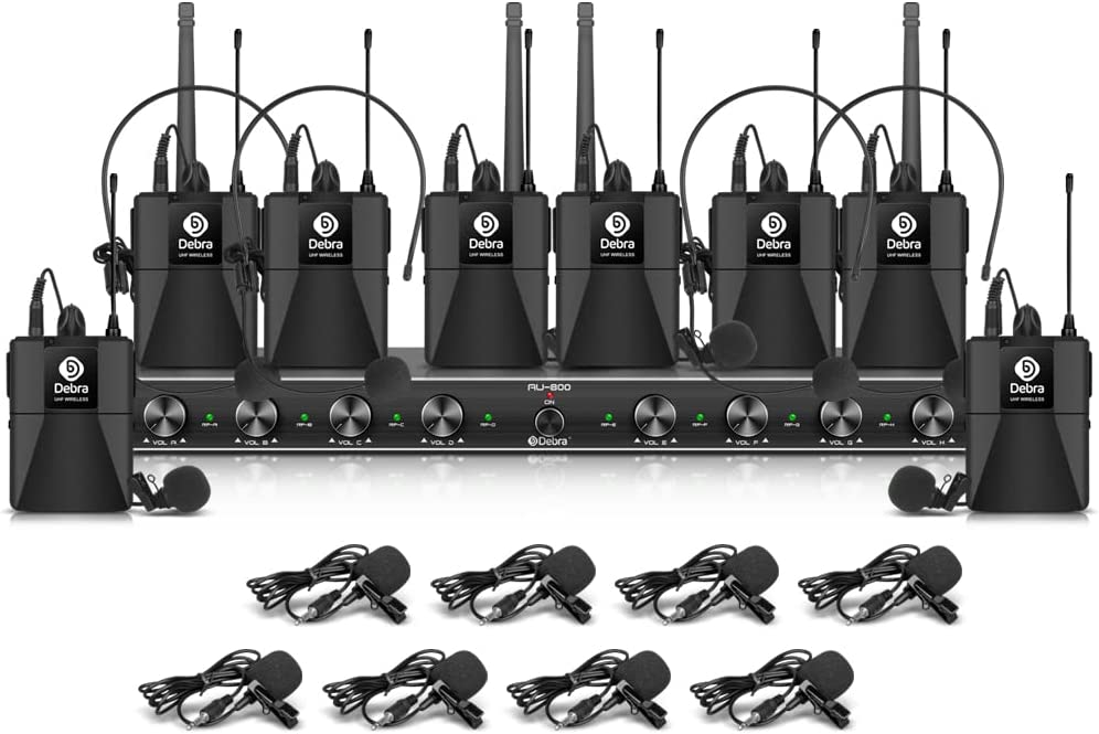 D Debra Audio AU800 Pro UHF 8 Channel Wireless Microphone System with