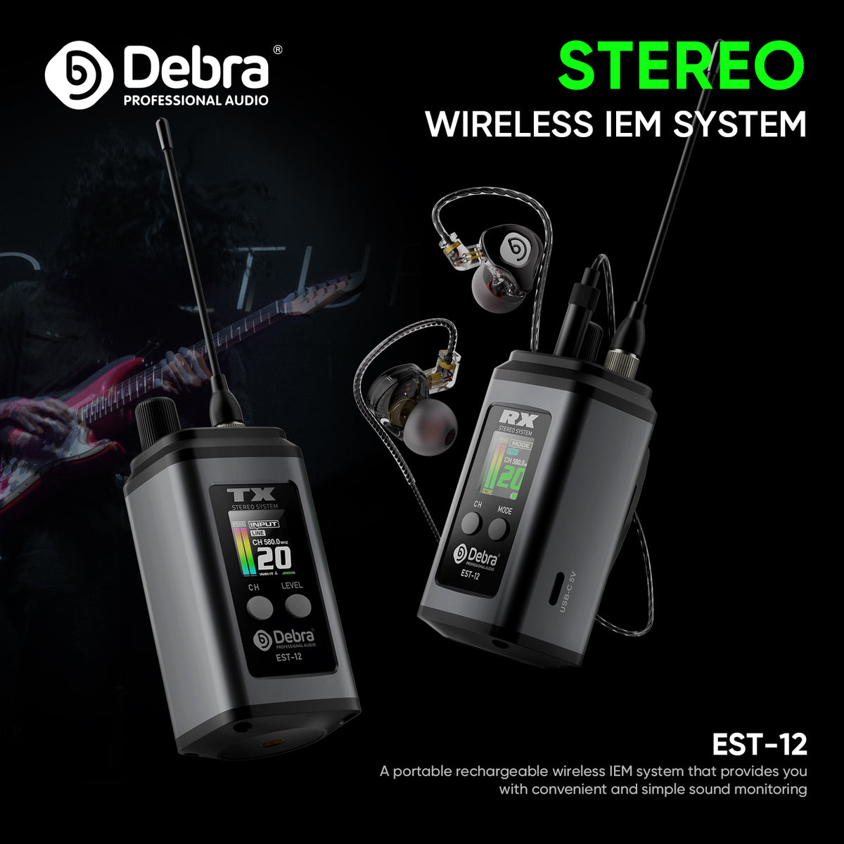 D Debra Audio EST-12 Pro UHF Stereo Wireless in Ear Monitor, Wireless