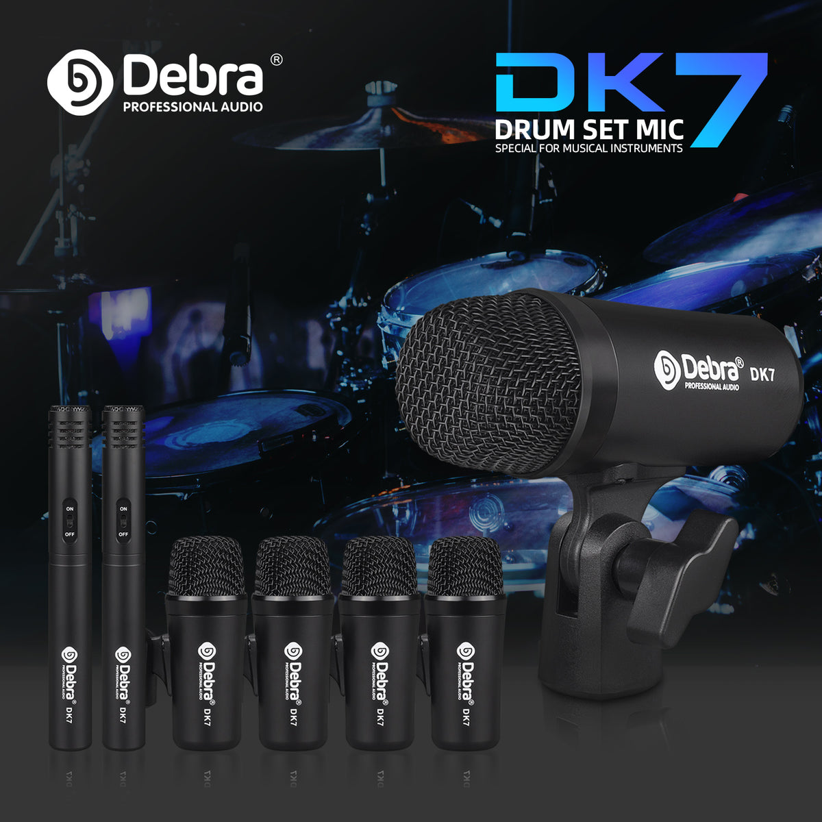 D Debra DK7 Pro 7-Piece Wired Drum Microphone Kit for Performing and R ...